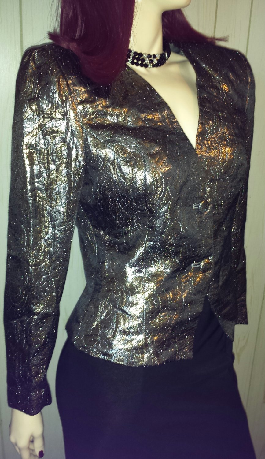 GLAM Vintage 80s Disco Diva Shimmery Silver & Gold Metallic Puff Slv ...