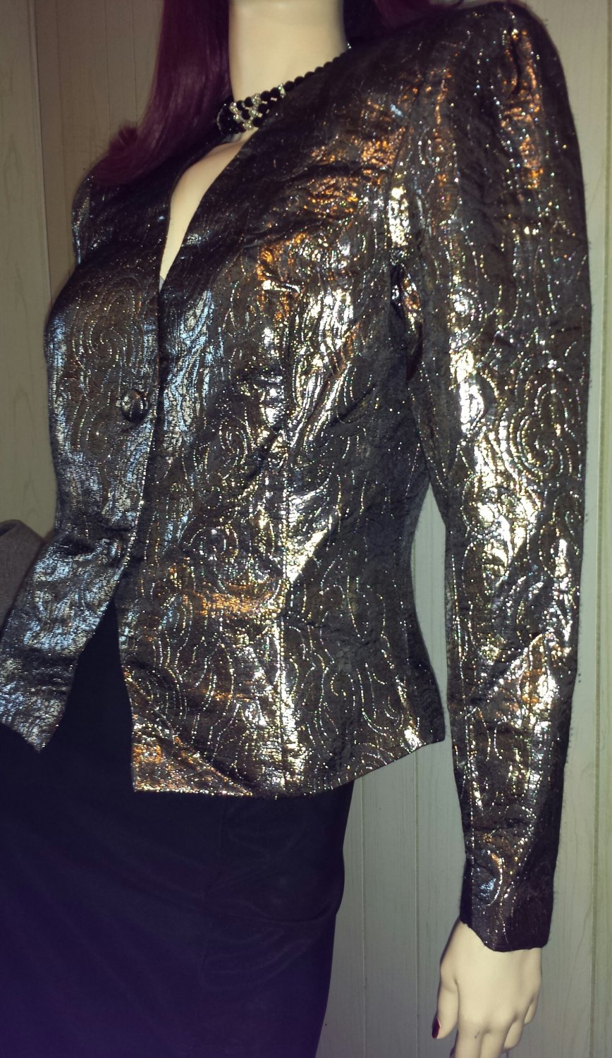 GLAM Vintage 80s Disco Diva Shimmery Silver & Gold Metallic Puff Slv ...