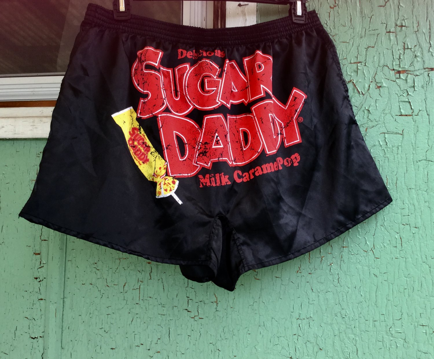 SUGAR DADDY Retro Candy Men's Novelty Black Satin Boxer Shorts XXL