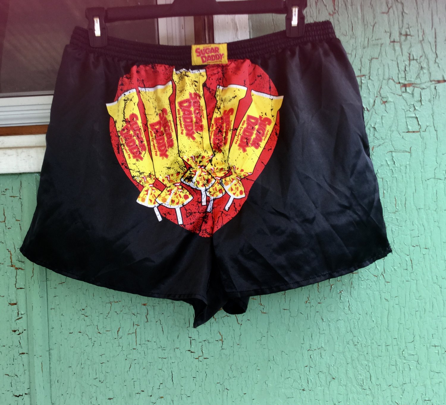 SUGAR DADDY Retro Candy Men's Novelty Black Satin Boxer Shorts XXL