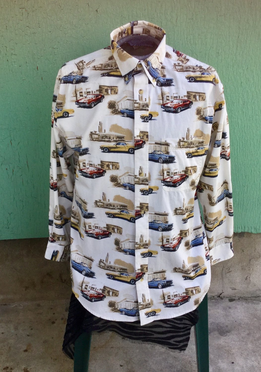 Classic 60s Muscle Cars Novelty Print Mens RETRO Shirt Sz M