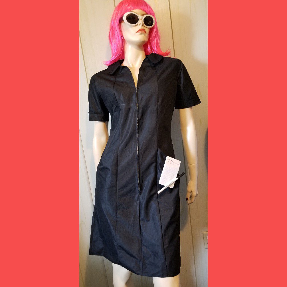 Vintage 70s MOD BLACK Rockabilly WAITRESS Diner Dress Uniform Costume S.