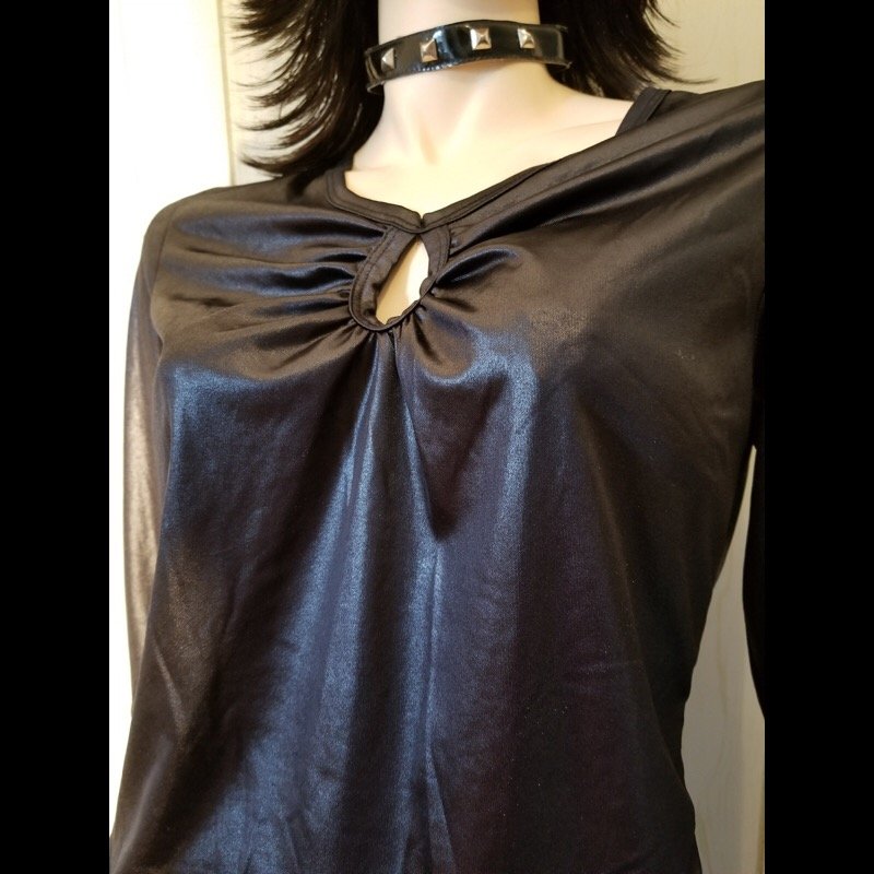Vintage 90s GOTH Jet Black Wet-Look Keyhole Top