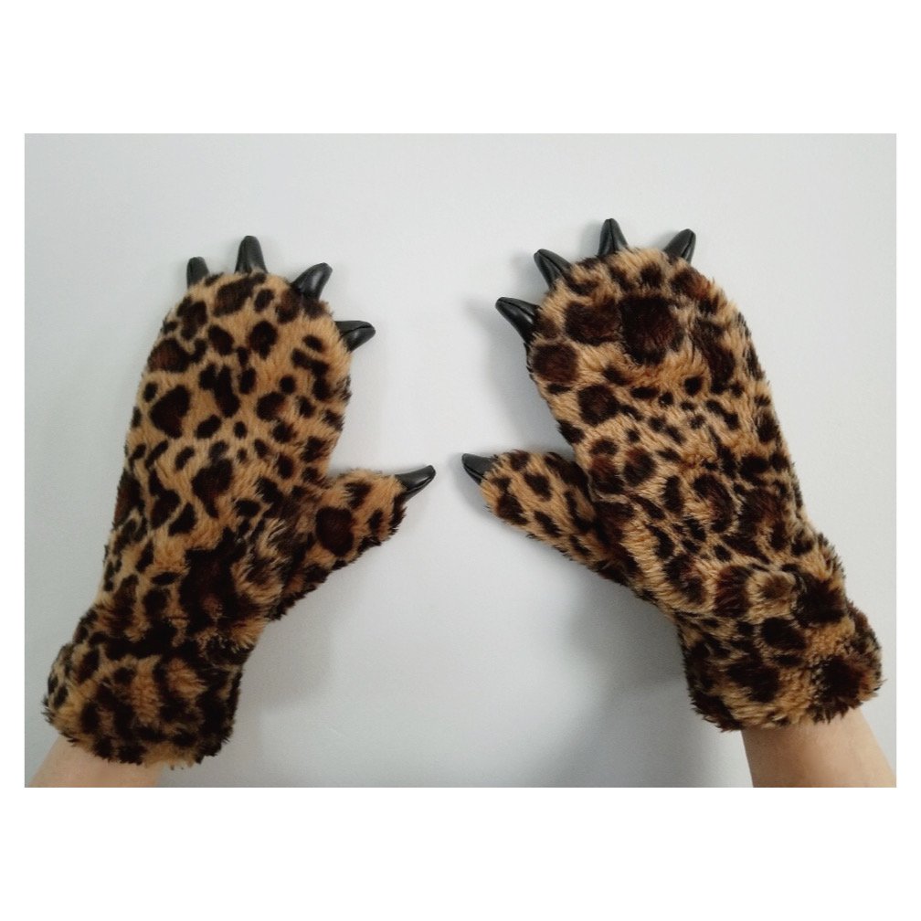 Vintage 90s Jungle Cat Fuzzy Animal Leopard Print Monster Mittens