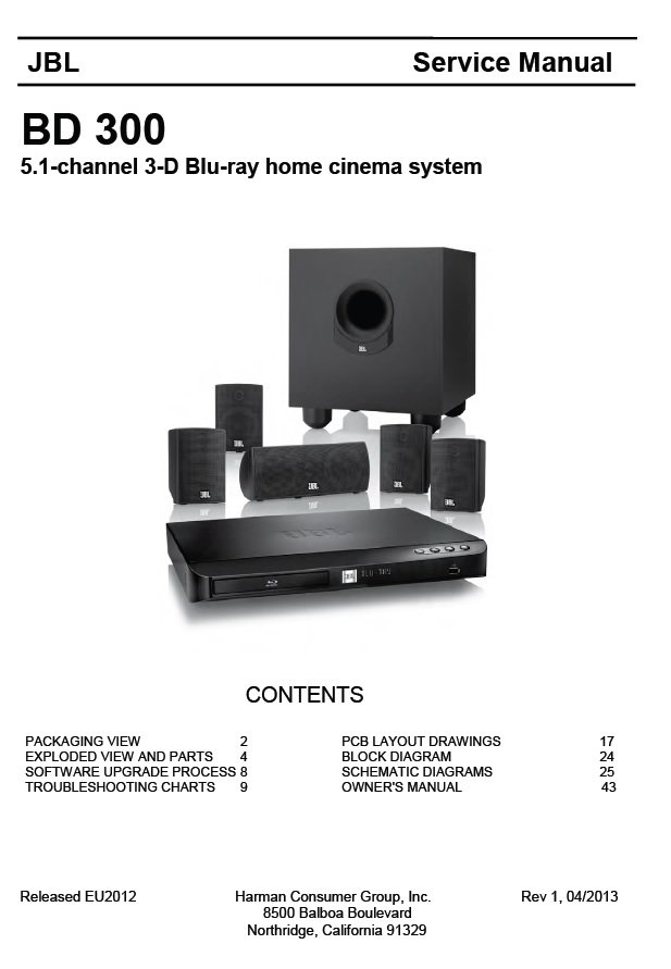 JBL BD-300 Rev.1 Service Manual PDF (SBTJBL4305)