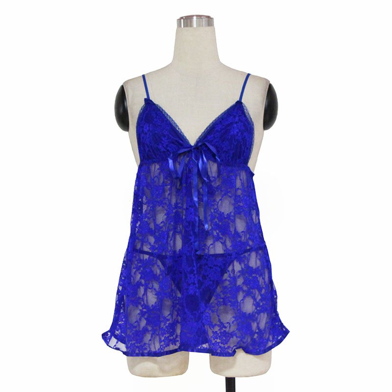 Sexy Dark Blue Color M Size Tri-cup Floral Lace Lingerie For Women W384101A