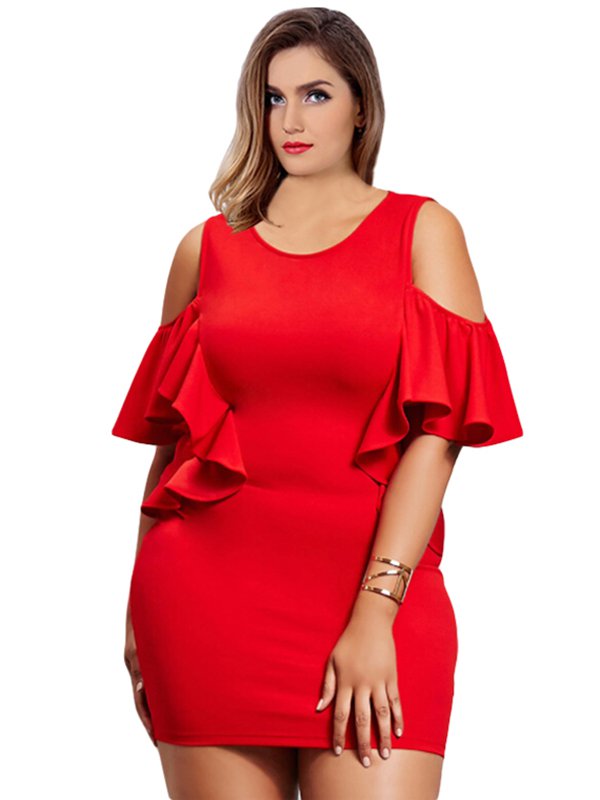 Red Plus Size 3XL Cold Sleeve Fashion Casual Woman Dress W870804D