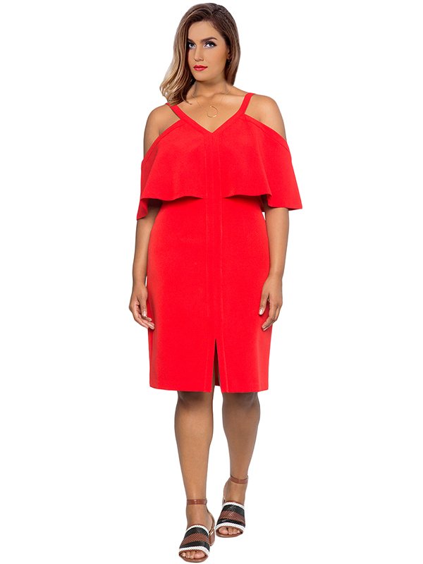 Red Plus Size XXL size Ruffle Trim Summer Sexy Dress W870808B