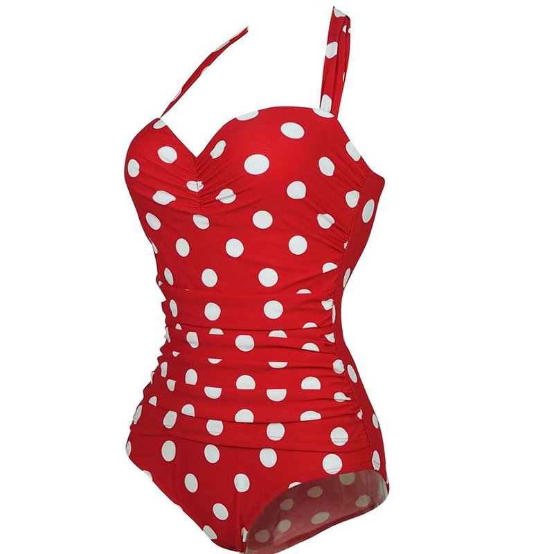 Red One Piece Swimwear Sexy Fashion Polka Dot 1950S Retro Swimsuit