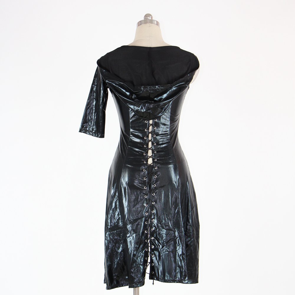 Black Gothic Clubwear Punk Costume Wetlook Sweet Pea Hooded Coat Faux ...