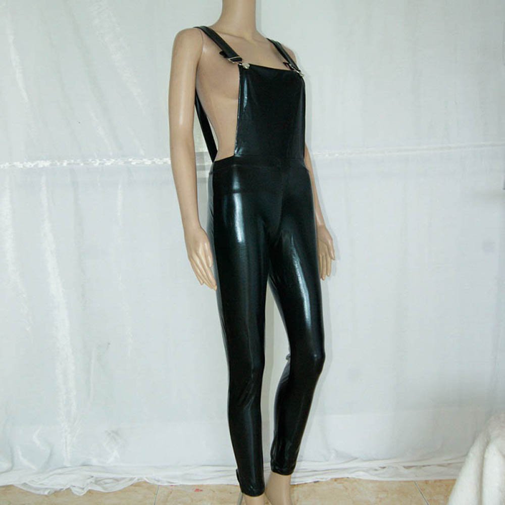 Faux Leather Overalls For Women Vinyl Jumpsuit Sexy Party PVC Bodysuit
