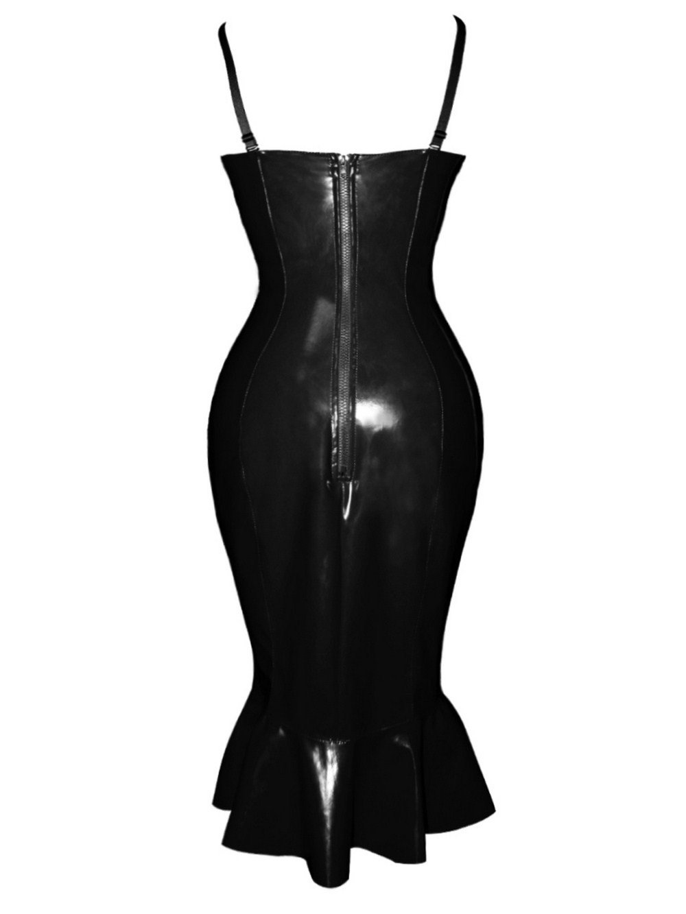 Plus Size 3XL Wetlook PU Midi Dress Faux Leather PVC Night Club Wear