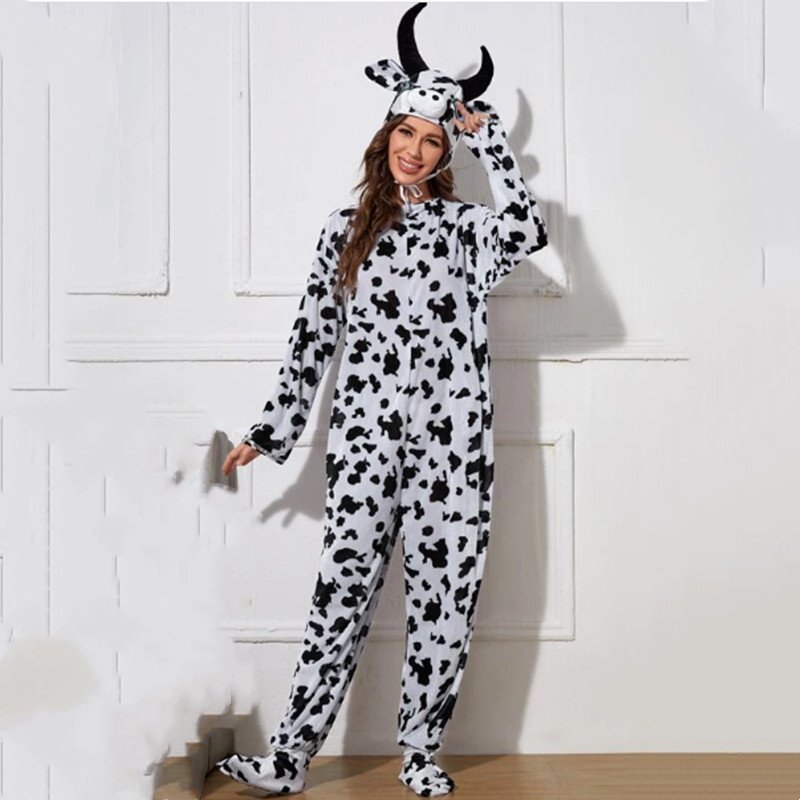 Dairy Cows Costume Women Plush Milk Cow Sleepwear Animal Fancy Dress ...