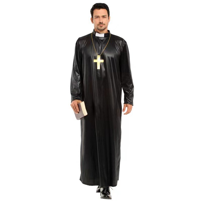 Halloween Priest Costume Father Jesus Christ Clergyman Uniform Preacher ...