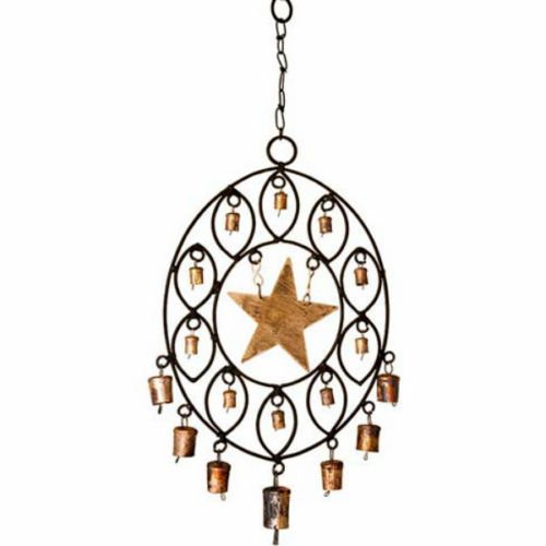 Oval Shape Bells Windchime with Star Wrougt Iron & Copper