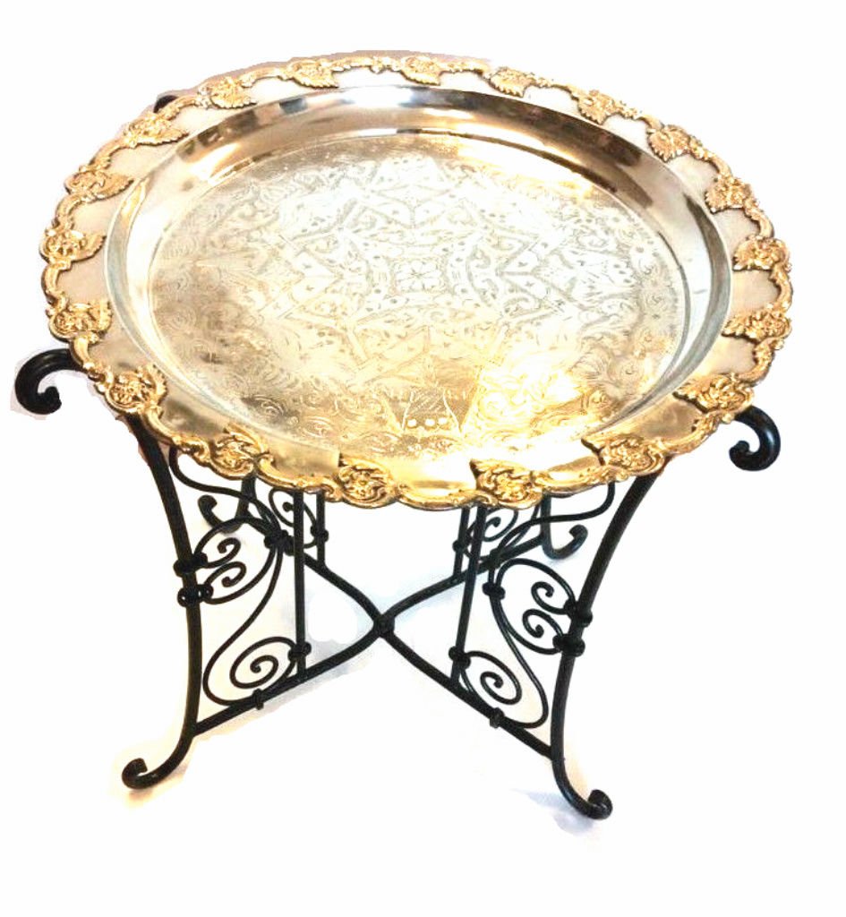 Antique Traditional Arabic Moroccan Serving Tray Wrought Iron Folding Table