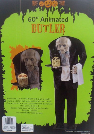 60" Tall Halloween Talking Butler w/ Skull