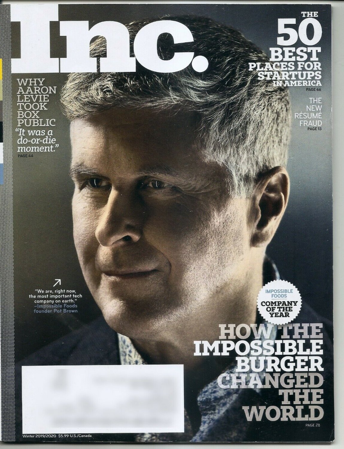 INC Magazine Winter 2019/2020 50 Best Cities for Startups, Impossible foods
