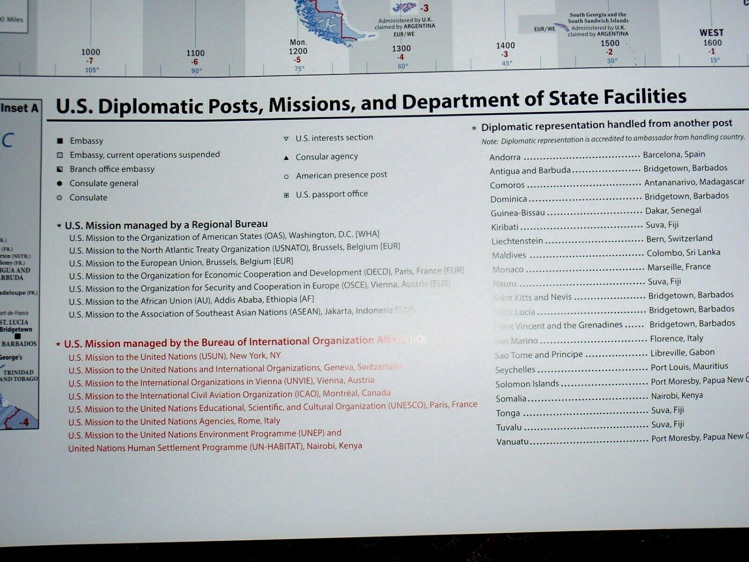 WORLD MAP U.S. Department of State - Diplomatic Posts Embassies Wall map