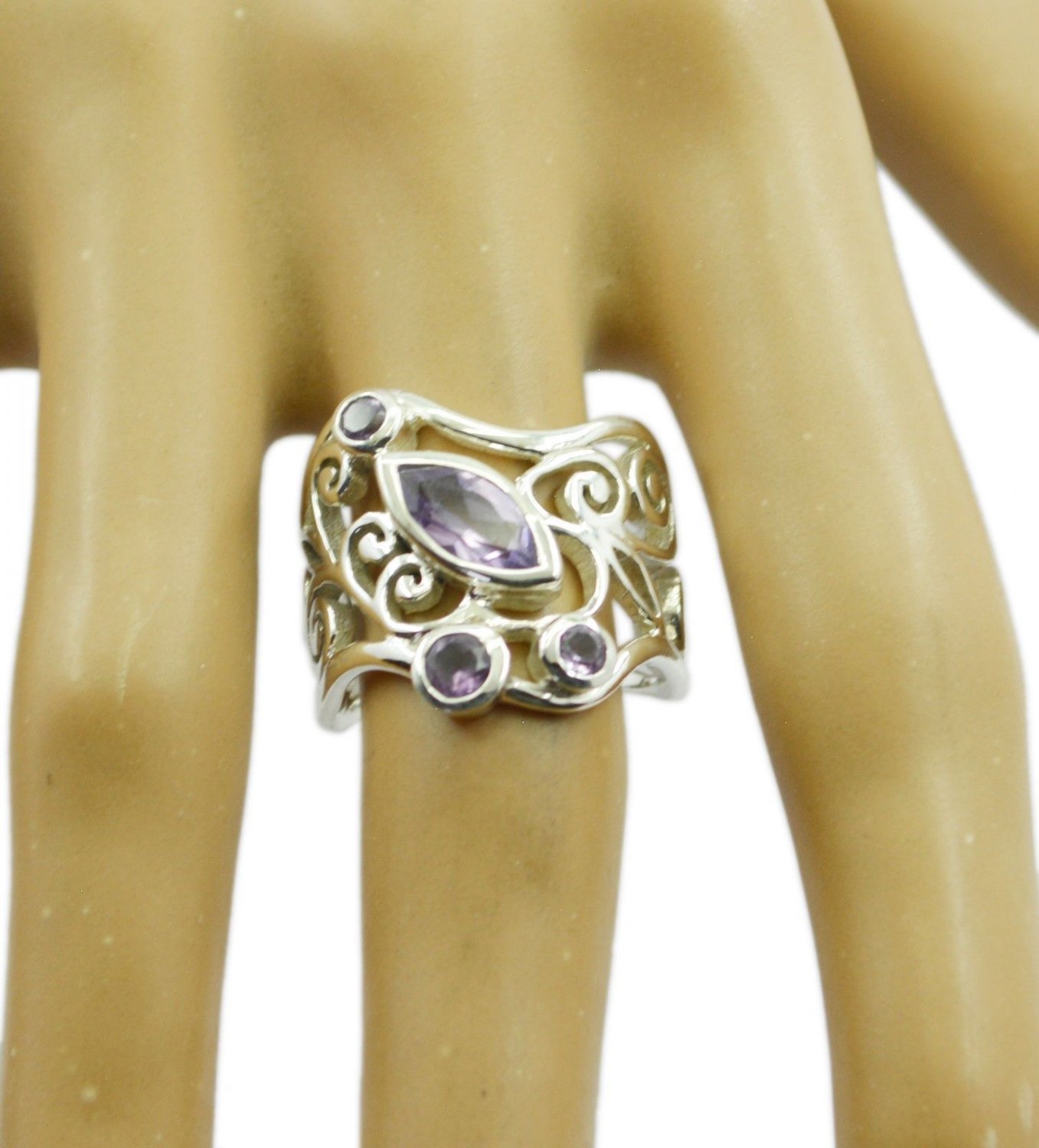 captivating genuine Amethyst Purple Gemstones Silver Ring gift good ...