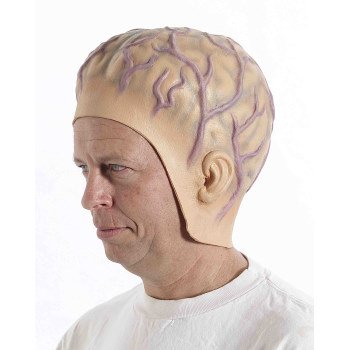 ALIEN HEADPIECE WIG Cap Mask Mad Scientist Funny Rubber Dome Big Brain ...