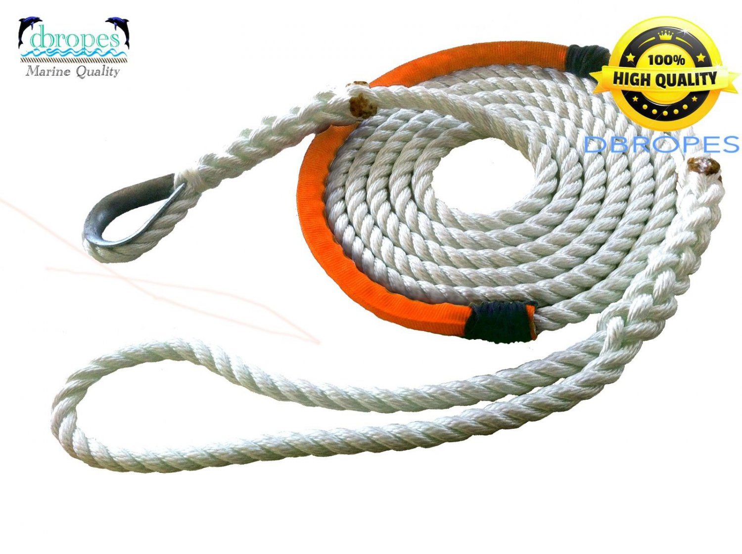 3 Strand Mooring Pendant Nylon Rope Lines 1/2"X12'+ Orange Chafe Guard ...