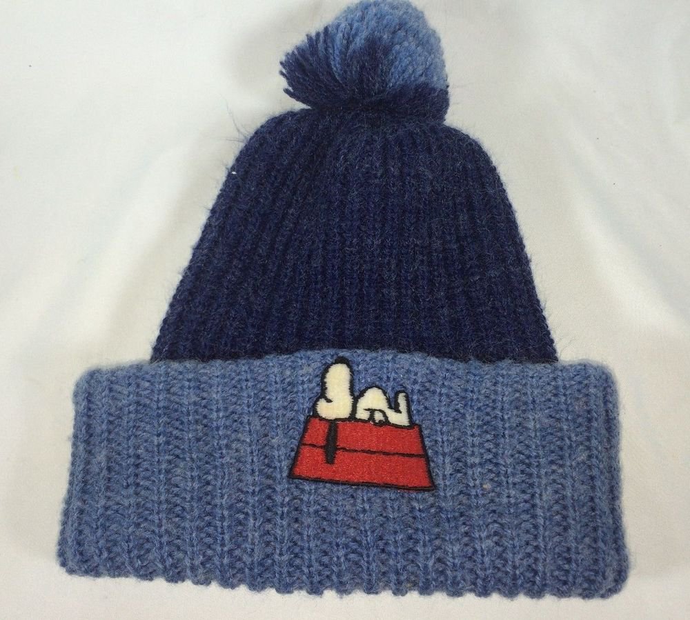 1958 SNOOPY Peanuts Winter Knit Ski Cap Hat With Pom Pom Thick Orlon