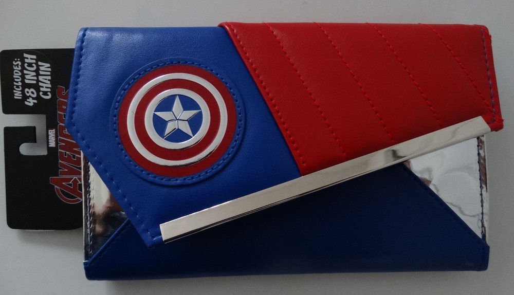 Captain America Logo Marvel Comics Envelope Chain Wallet Nwt