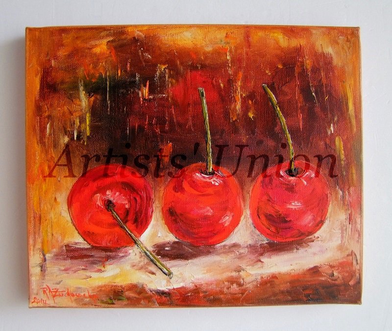 Cherries Original Oil Painting Impasto Red Fruits Impressionism Food ...