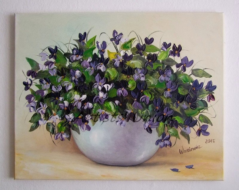 Violets Original Oil Painting Stile Life Purple Wild Flowers Bouquet ...