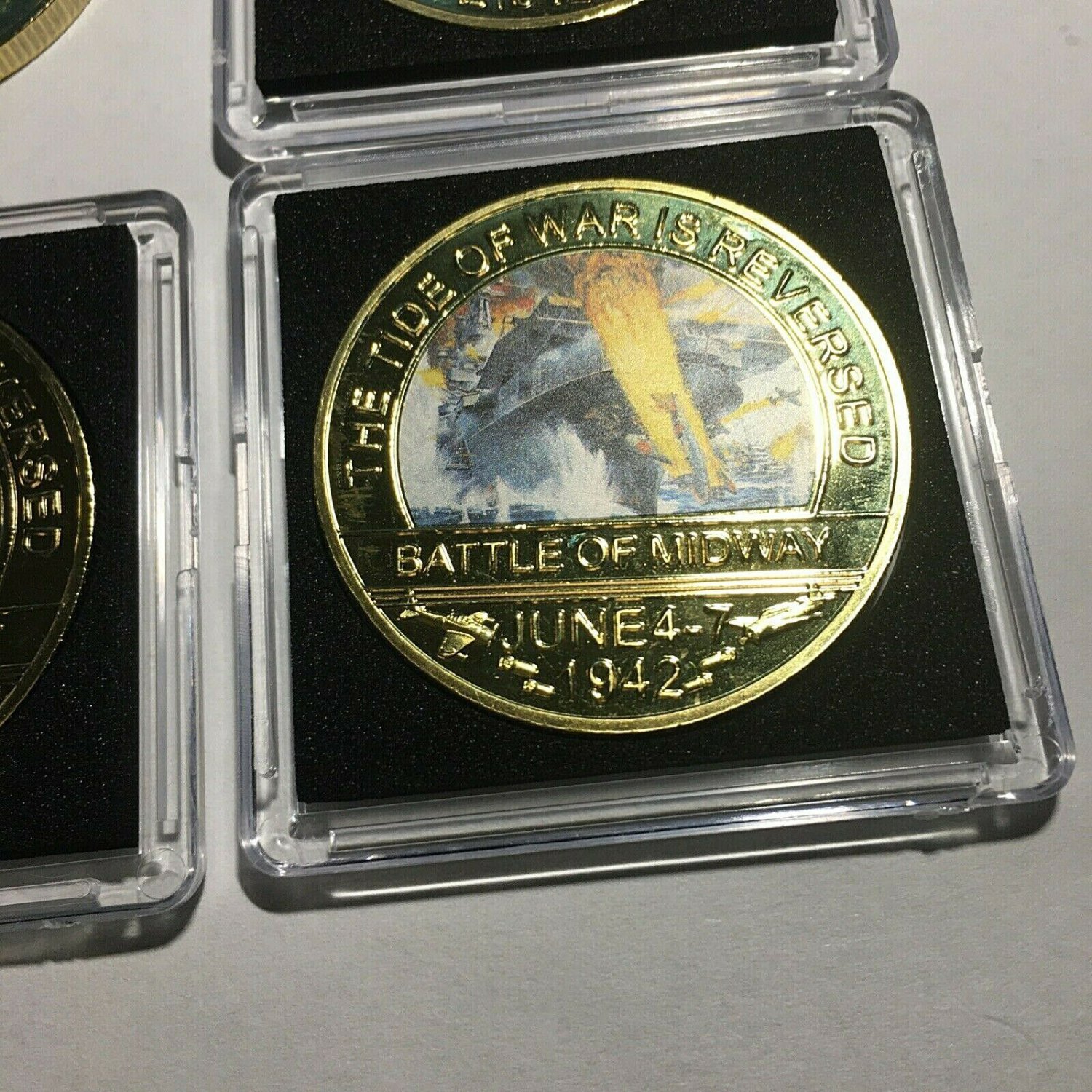 WW2 BATTLE OF MIDWAY 5 CHALLENGE COIN SET June 4-7 1942 w/cases FREE ...