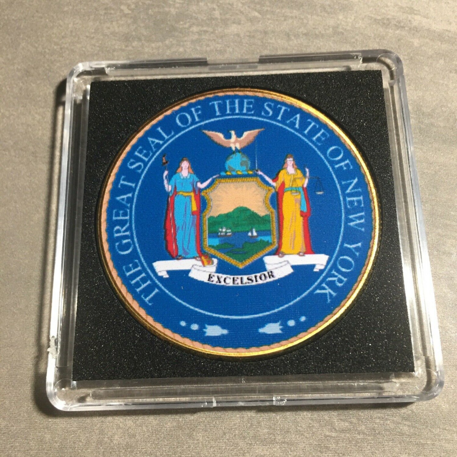NEW YORK (NY) State Seal Challenge Coin Colorized USA w/Case #364