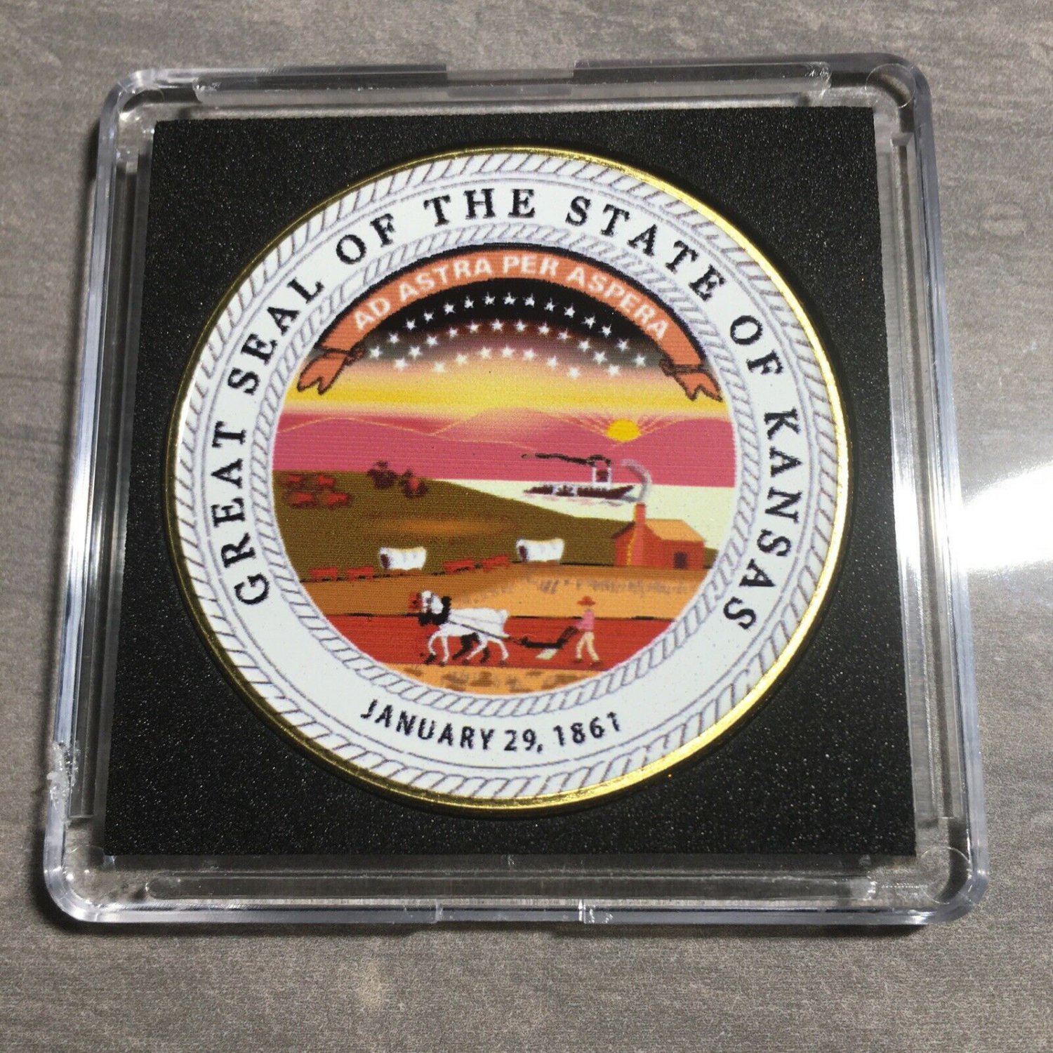 KANSAS State Seal Colorized Collectible Challenge Coin w/Case #381