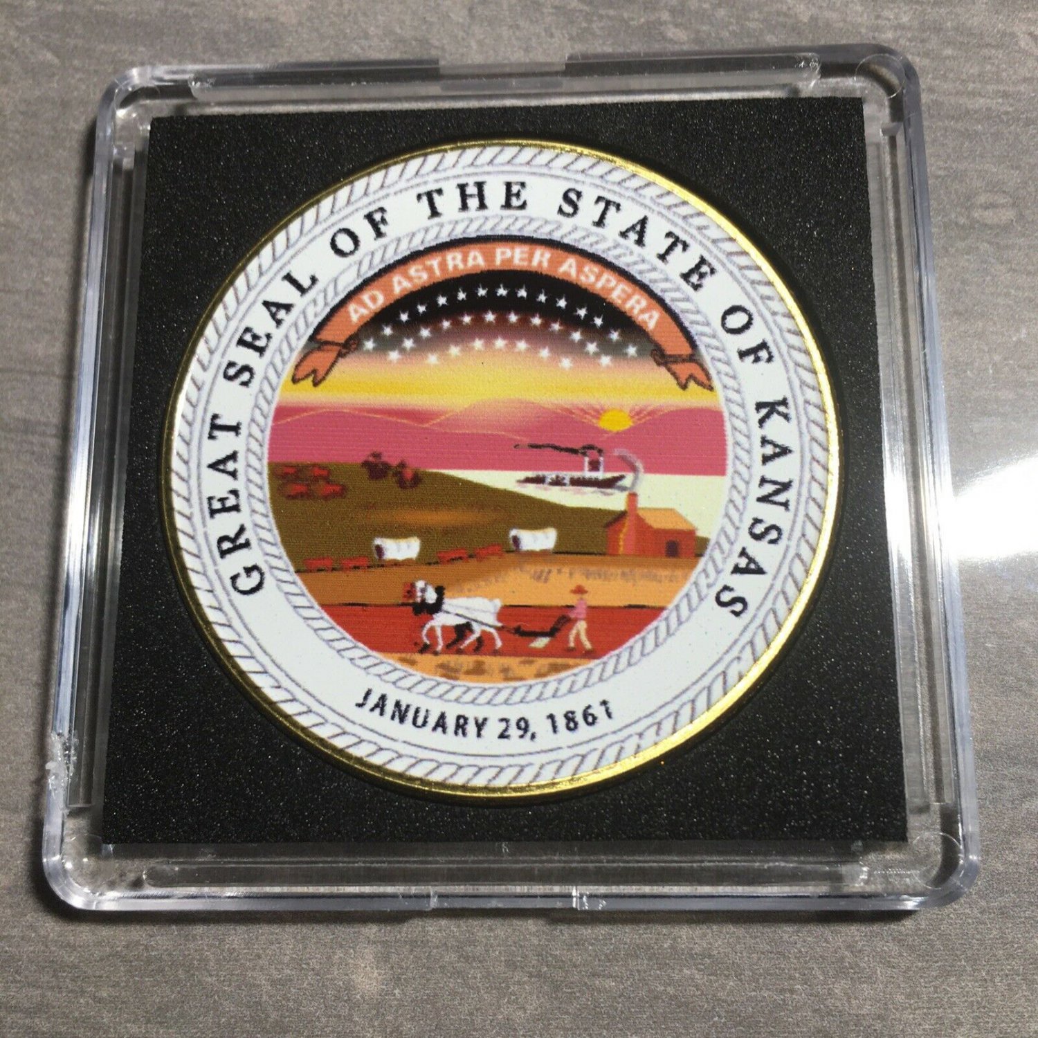 KANSAS State Seal Colorized Collectible Challenge Coin w/Case #381