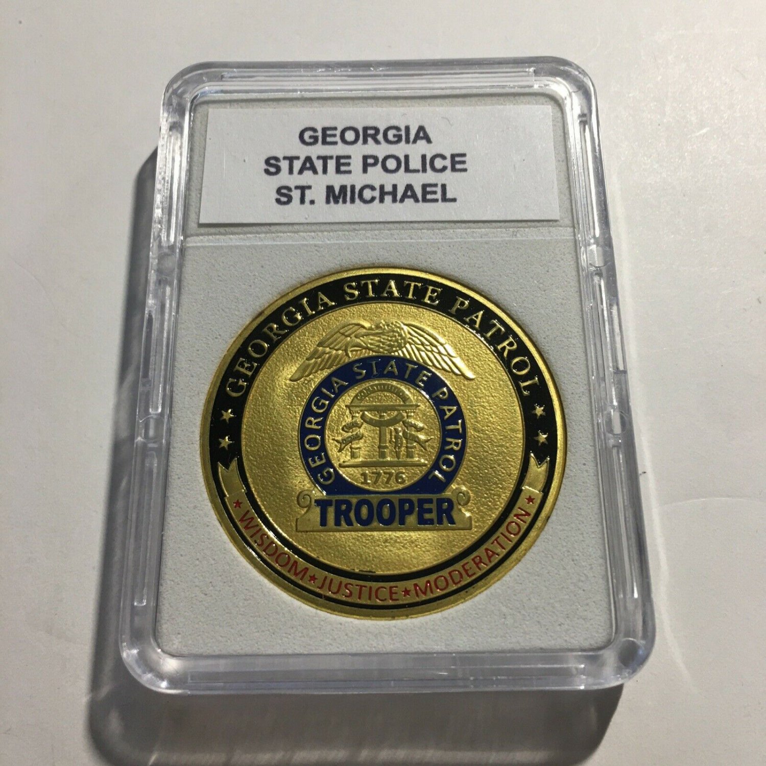 GEORGIA STATE POLICE Challenge Coin St Michael Protector 40mm with Case P70