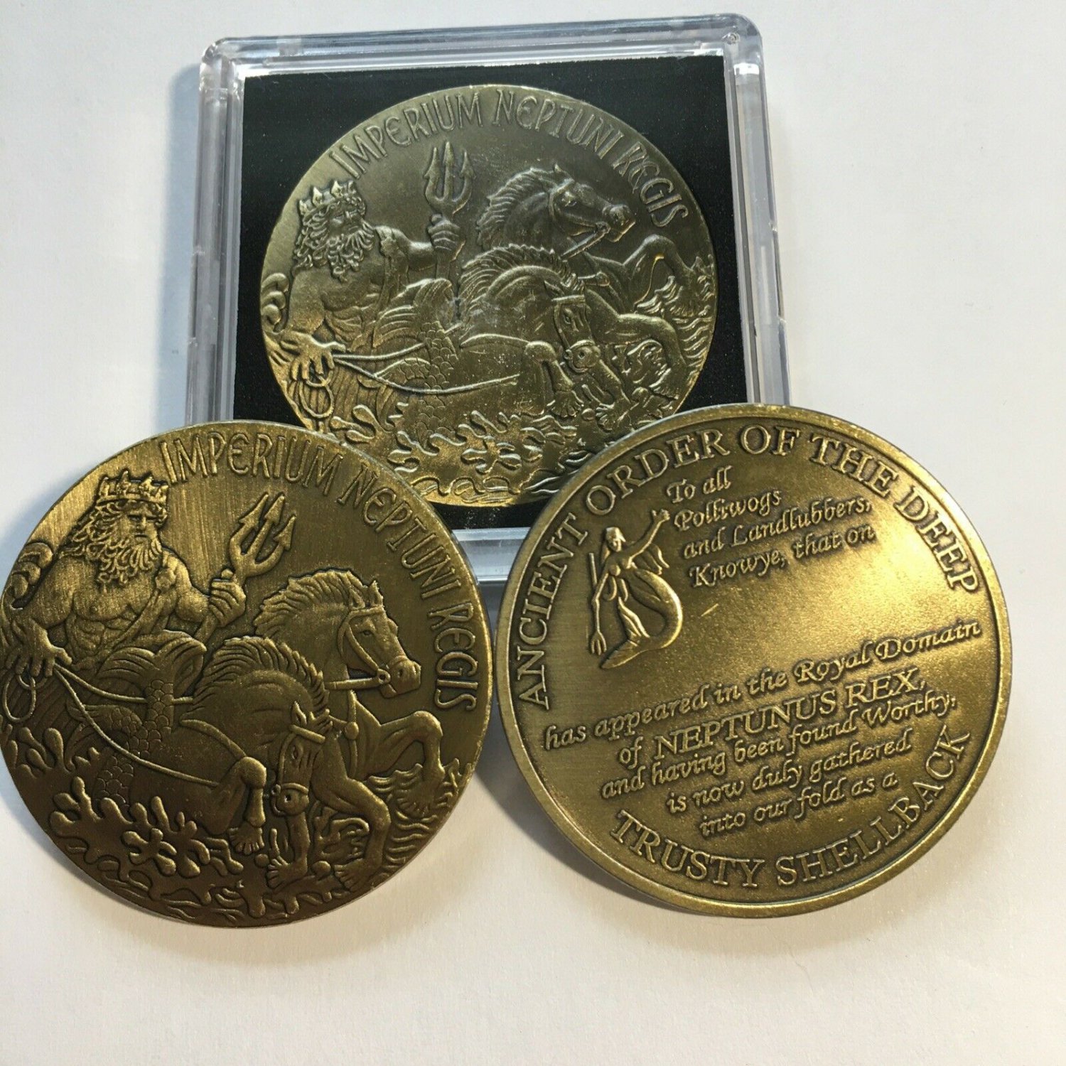 2X NEW U.S. Navy Trusty Shellback Challenge Coin with Cases N58