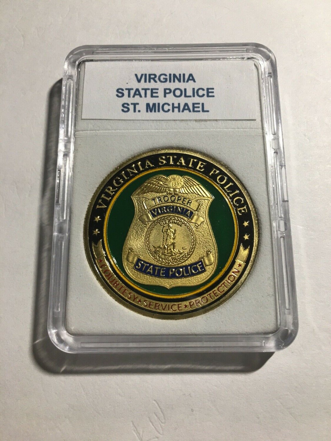 VIRGINIA STATE POLICE TROOPER Shield POLICE St. Michael Challenge Coin ...