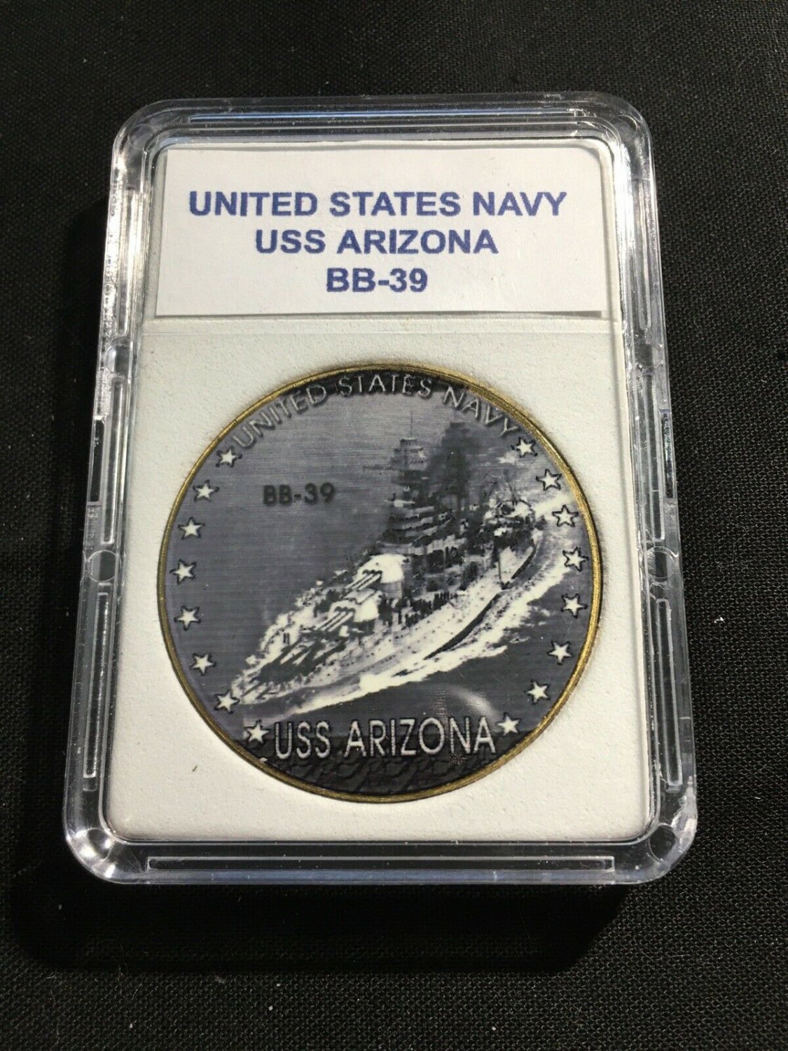 USS ARIZONA BB-39 Challenge Coin United States Navy USN 40mm/W Case #N14