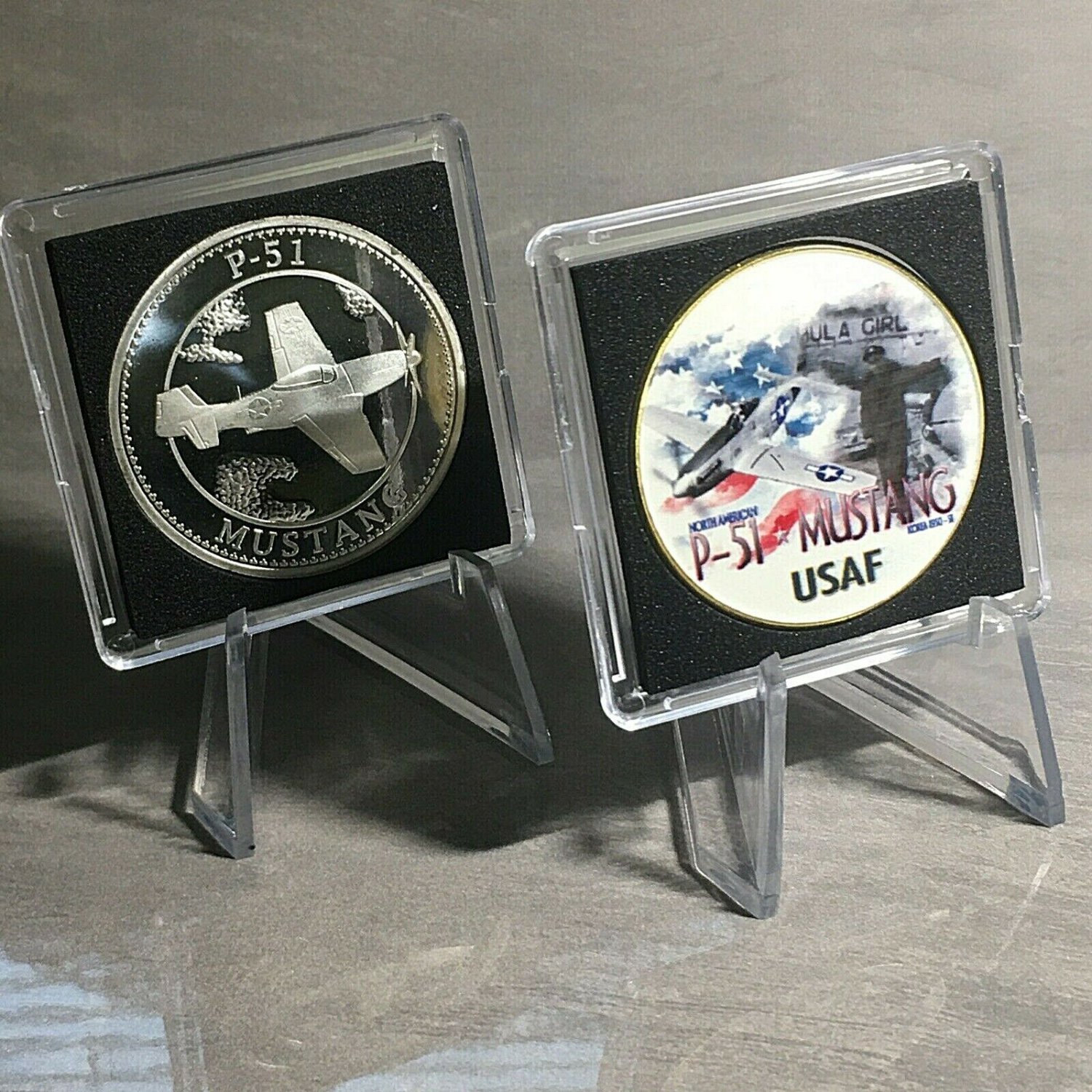 P-51 Mustang WW2 Challenge Coin Set US ARMY Air Force w Cases & Stands ...