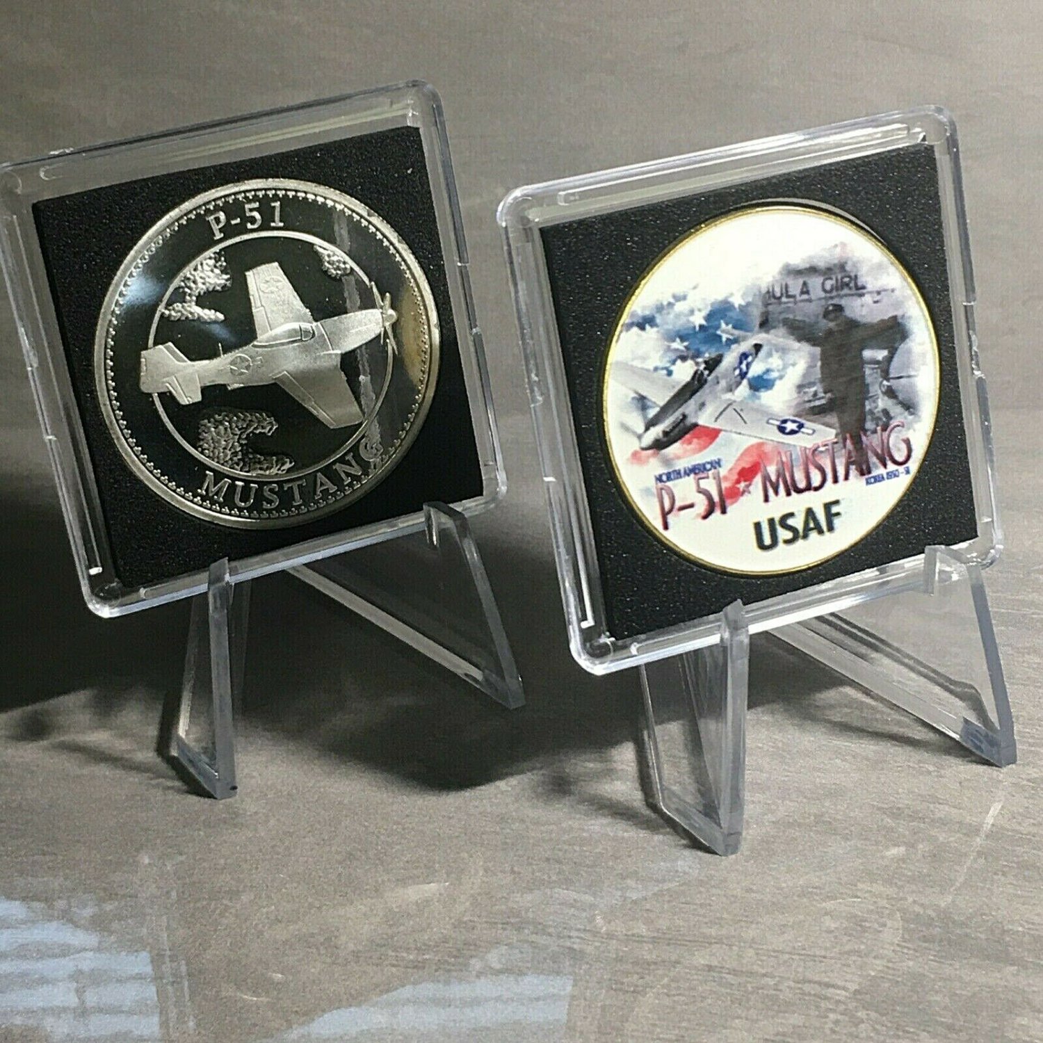 P-51 Mustang WW2 Challenge Coin Set US ARMY Air Force w Cases & Stands ...