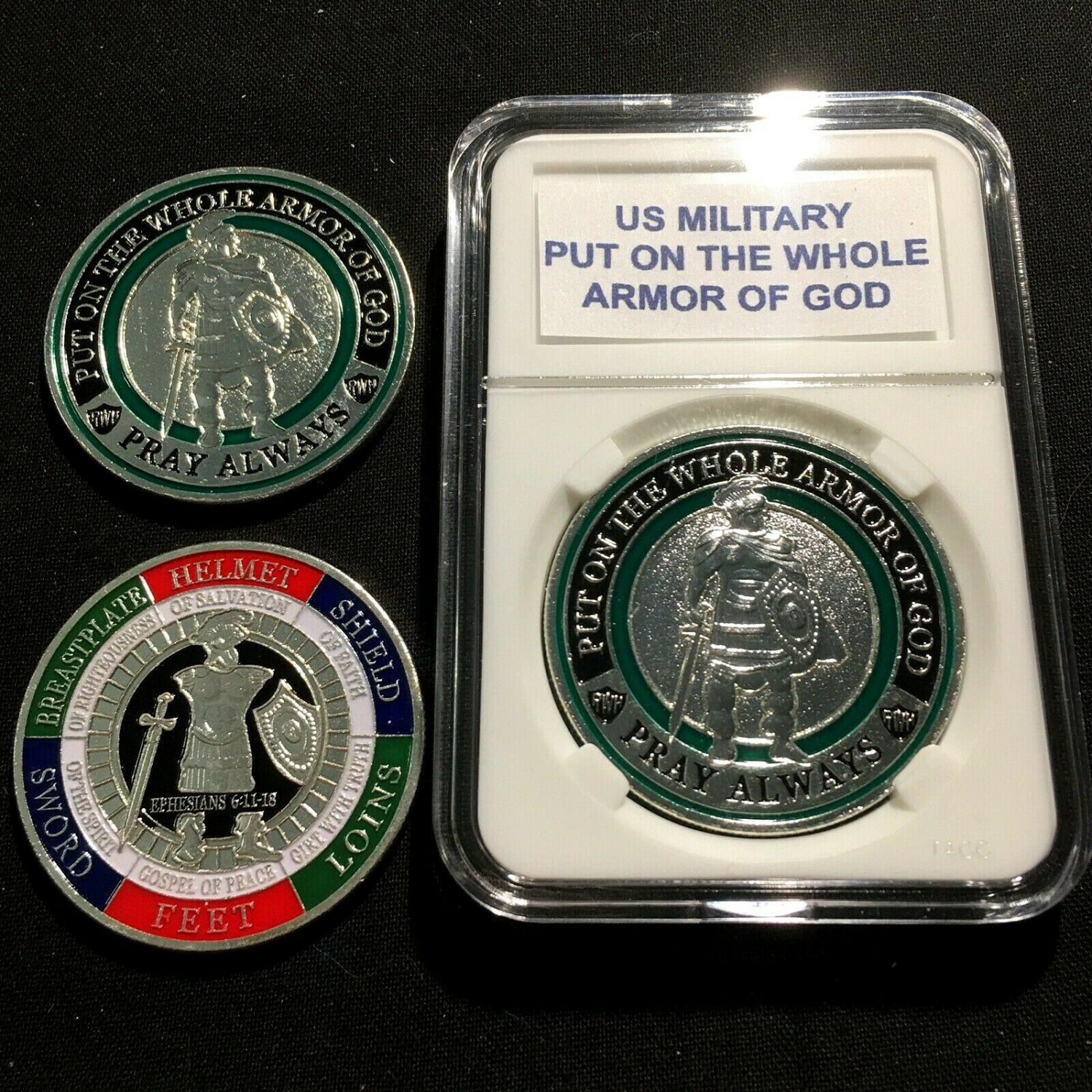 NEW Put On The Full Armor of God Challenge Coin with Coin Slab!