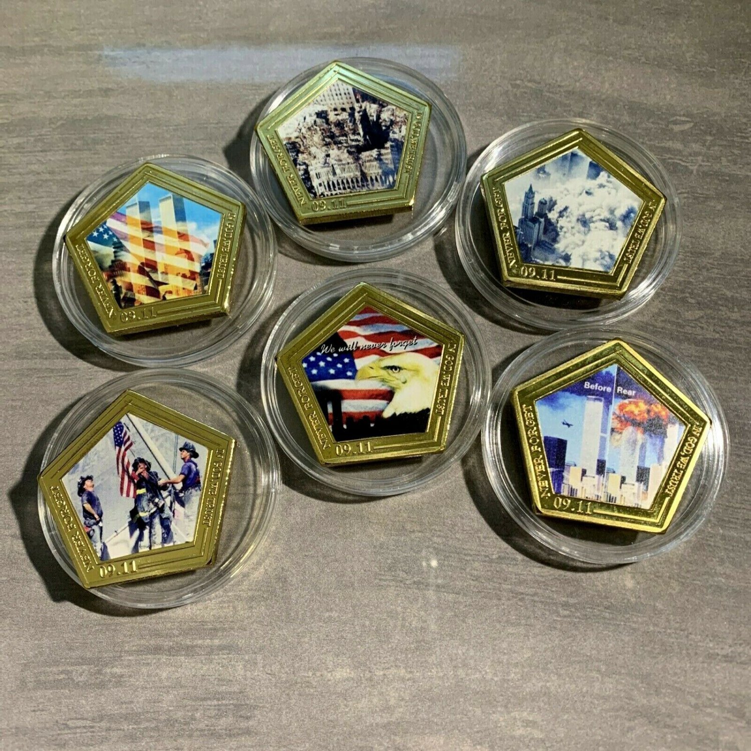 9/11 Challenge Coin Set of 6 20th Anniversary "NEVER FORGET" Pentagon ...