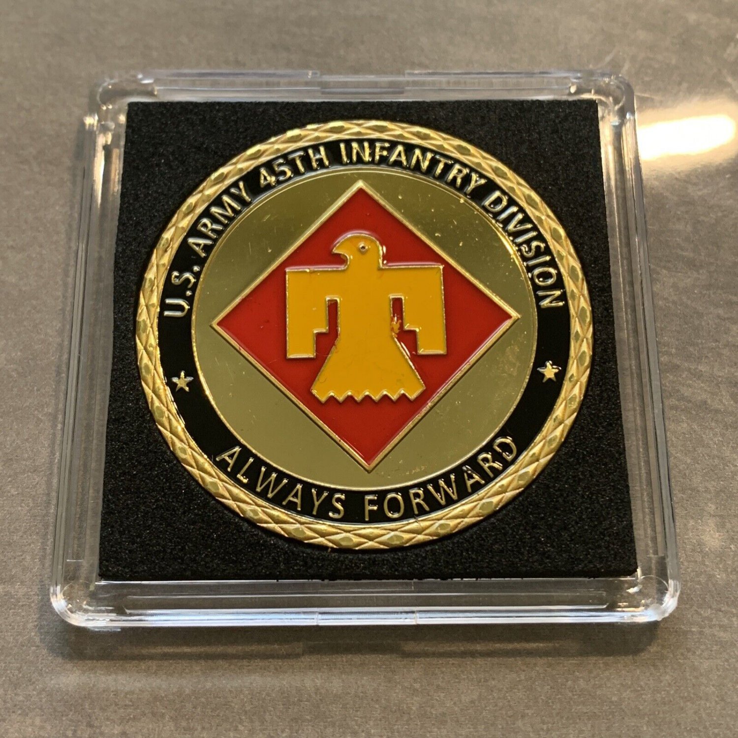 US Army Challenge Coin 45th INFANTRY DIVISION "Always Forward" w Case