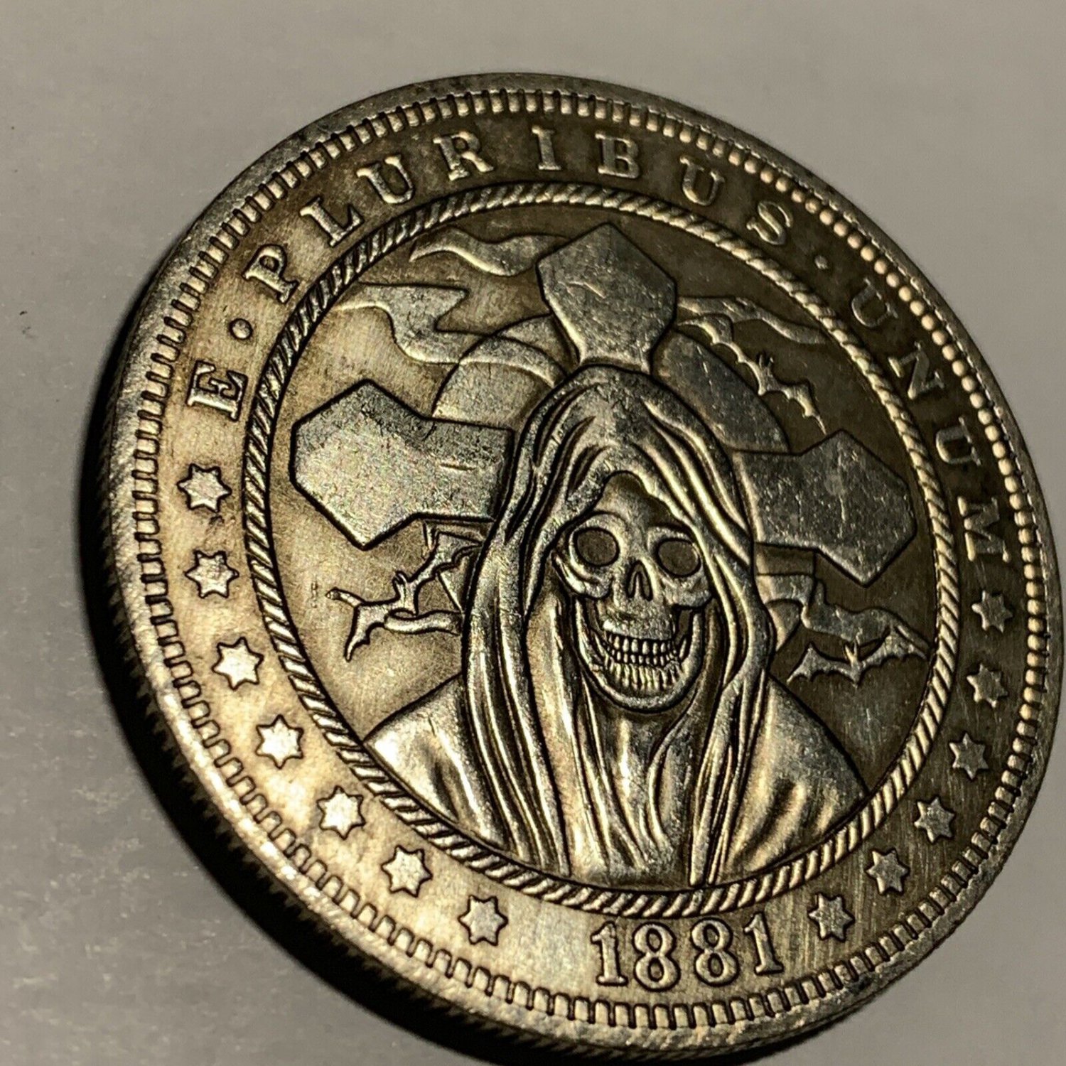 GRIM REAPER CELTIC CROSS Skull Novelty Good Luck Heads Tails Challenge Coin