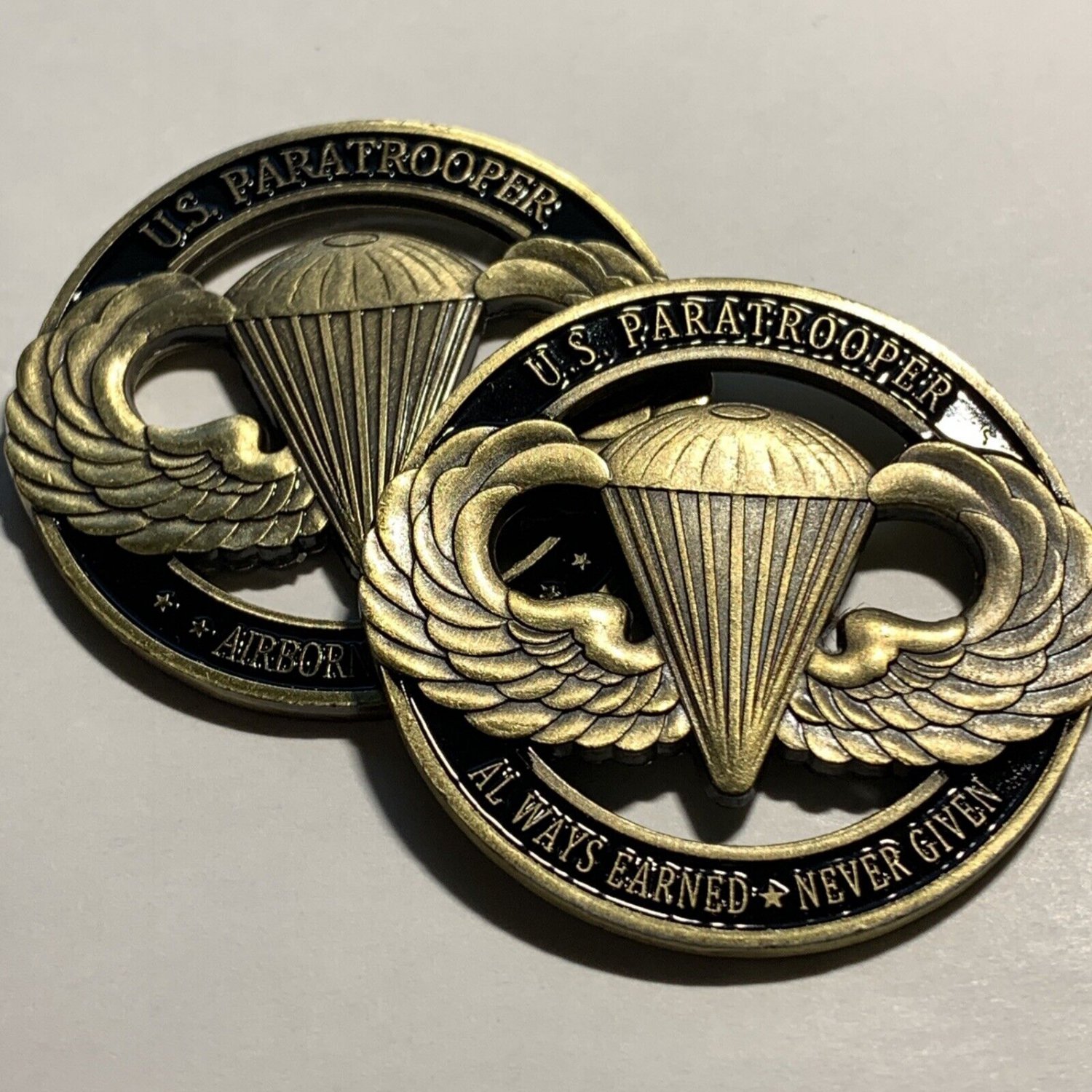 US ARMY PARATROOPER Airborne Challenge Coin-Hallow Bronze/Black NEW!