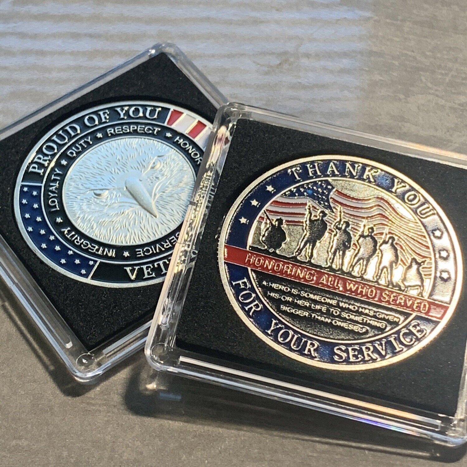 US Military VETERAN Challenge Coin EAGLE PROUD ARMY-NAVY-USAF-USCG with ...