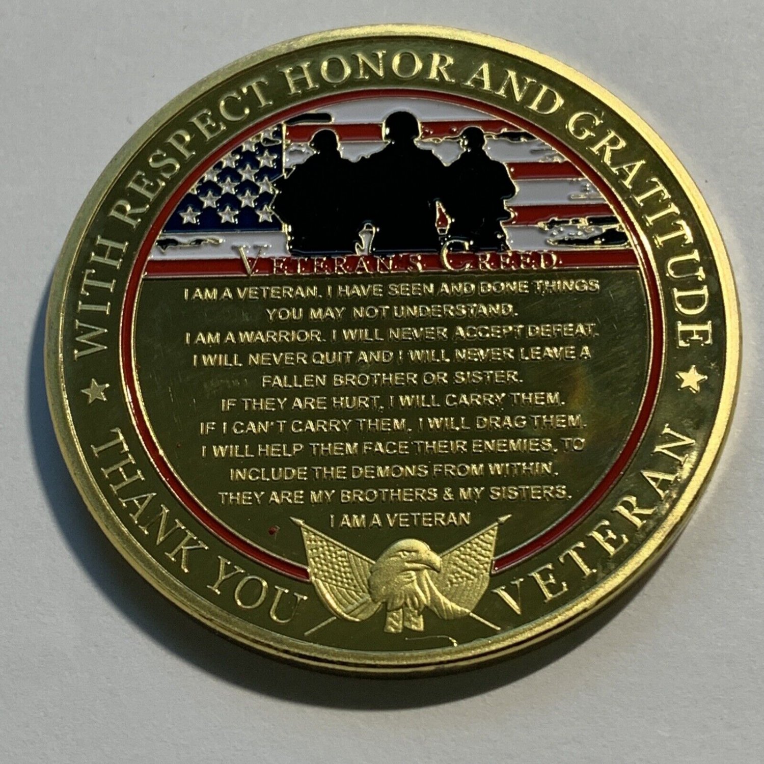 US Military Veteran Challenge Coin "THANK YOU" ARMY-NAVY- AIR FORCE ...
