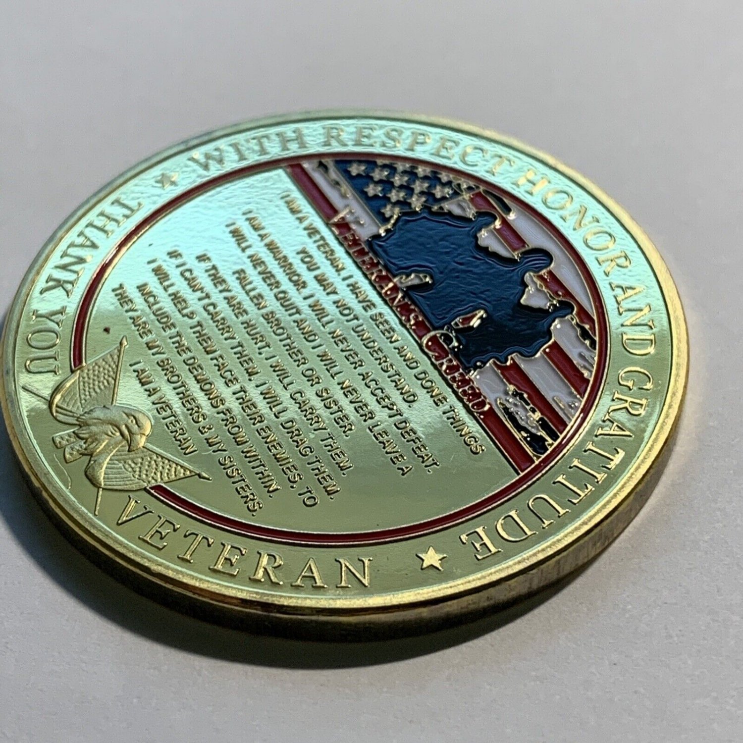 US Military Veteran Challenge Coin "THANK YOU" ARMY-NAVY- AIR FORCE ...