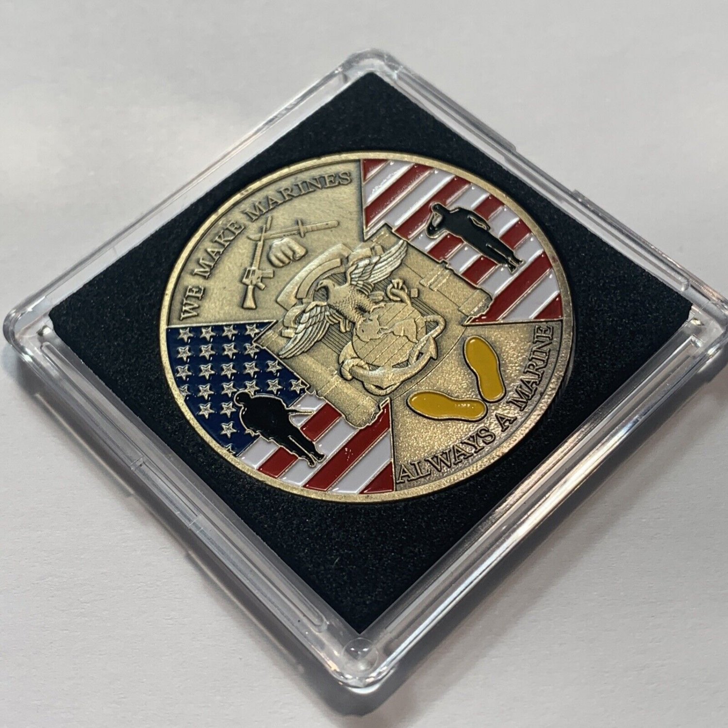 Always a Marine Challenge Coin Semper Fi Yellow Foot Print Parris ...
