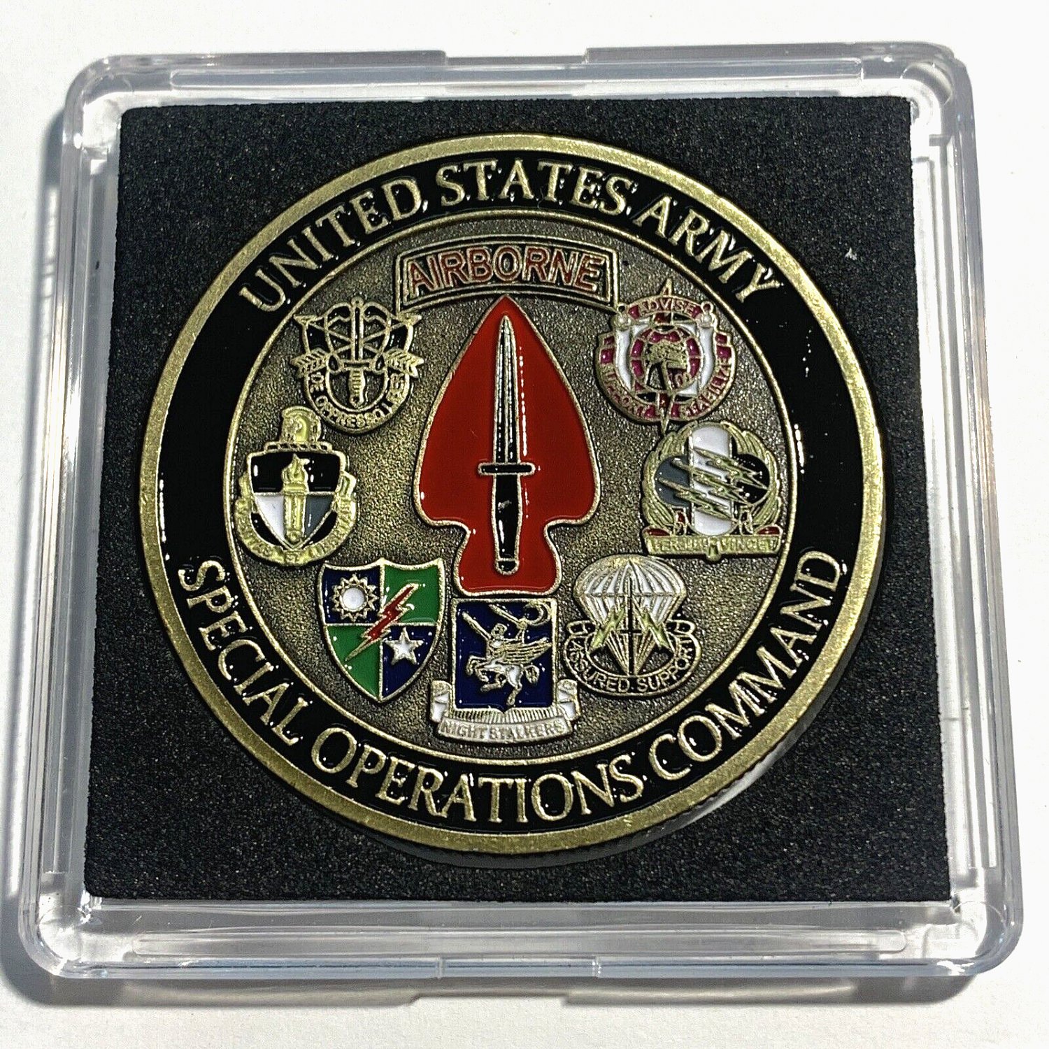 US Army Special Operations Command Challenge Coin Sine Pari-CASE INCLUDED!